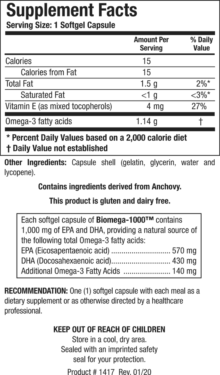 Biomega-1000 (Biotics Omega-3 EFA's) 90 capsules – QNOrganic.com